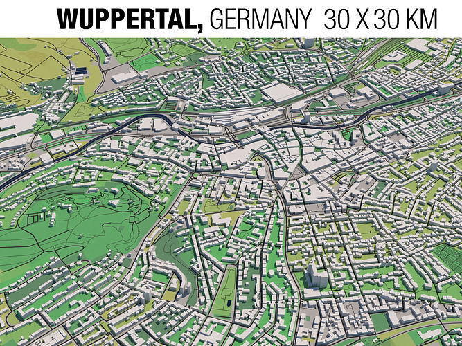 Wuppertal Germany 30x30km 3D City Map 3D model | CGTrader