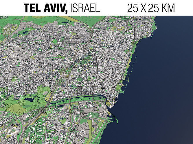 Tel Aviv Israel 25x25km 3D City Map 3D model | CGTrader