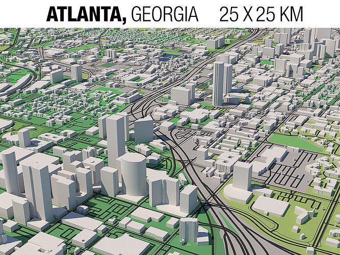Atlanta Georgia USA 25x25km 3D City Map 3D model | CGTrader