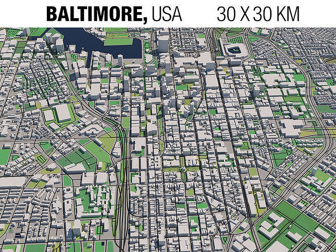 Baltimore Maryland USA 30x30km 3D City Map 3D model | CGTrader