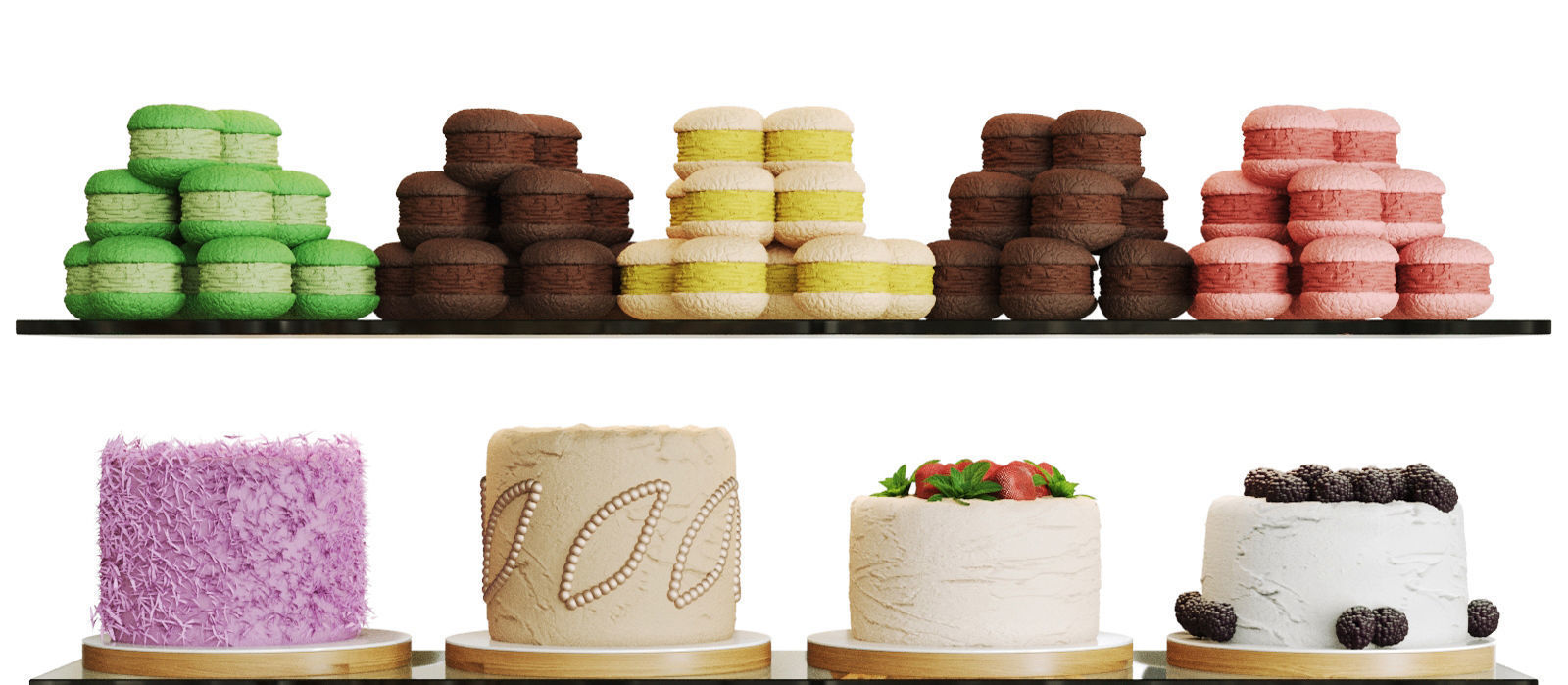 Showcase with cakes and desserts 3D model | CGTrader