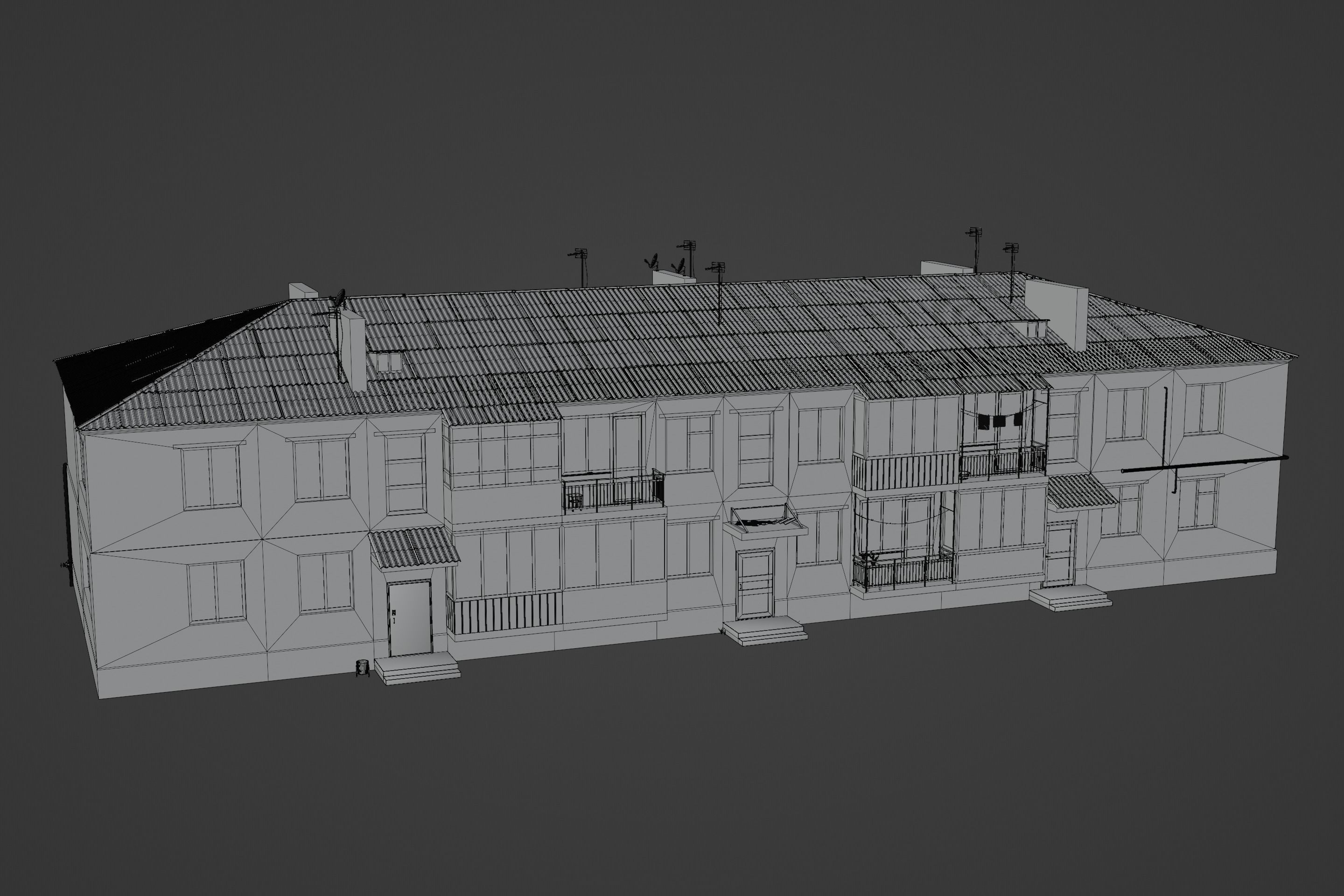 Two-Story Apartment Building Brick 3D model | CGTrader