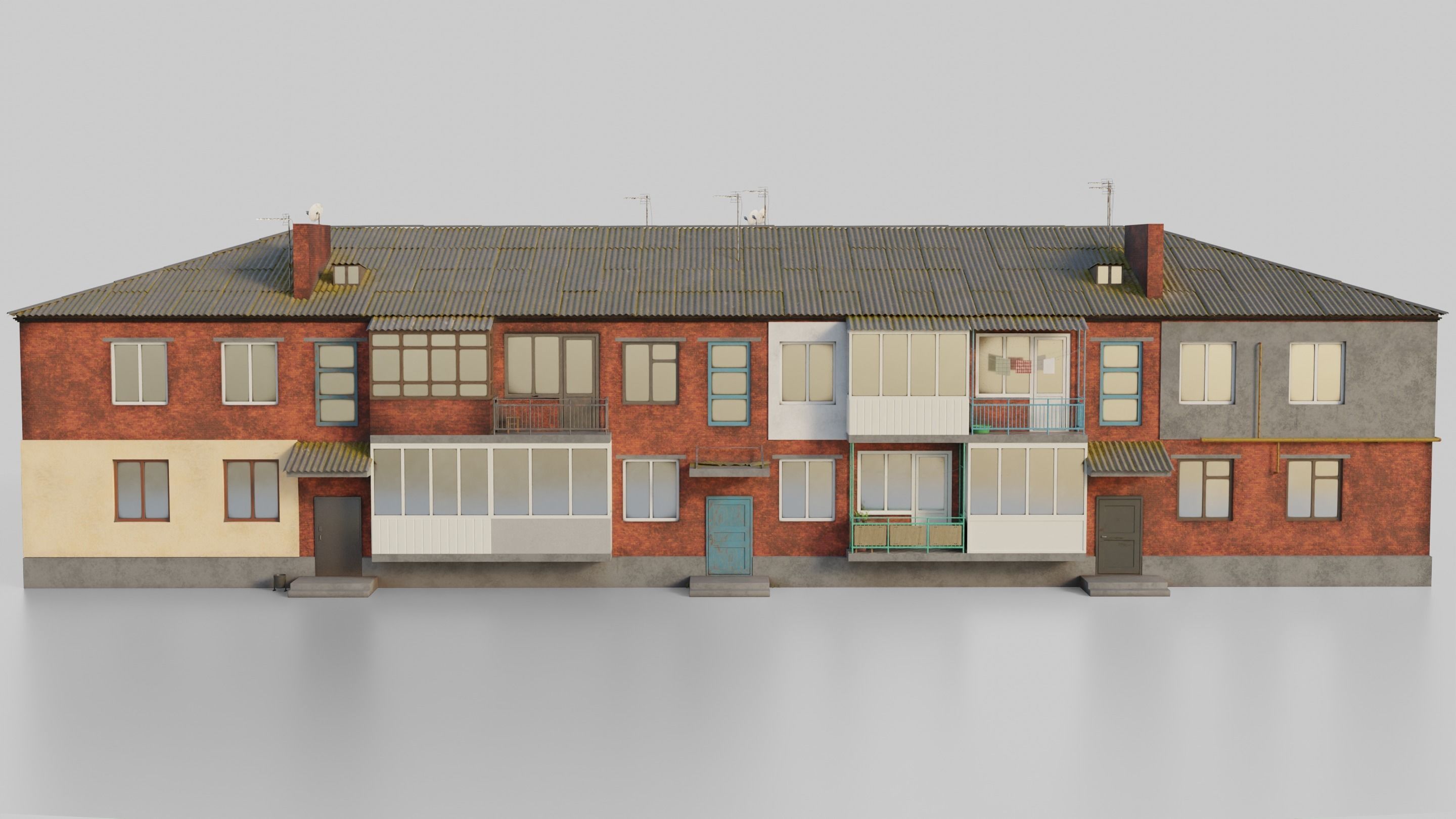 Two-Story Apartment Building Brick 3D model | CGTrader