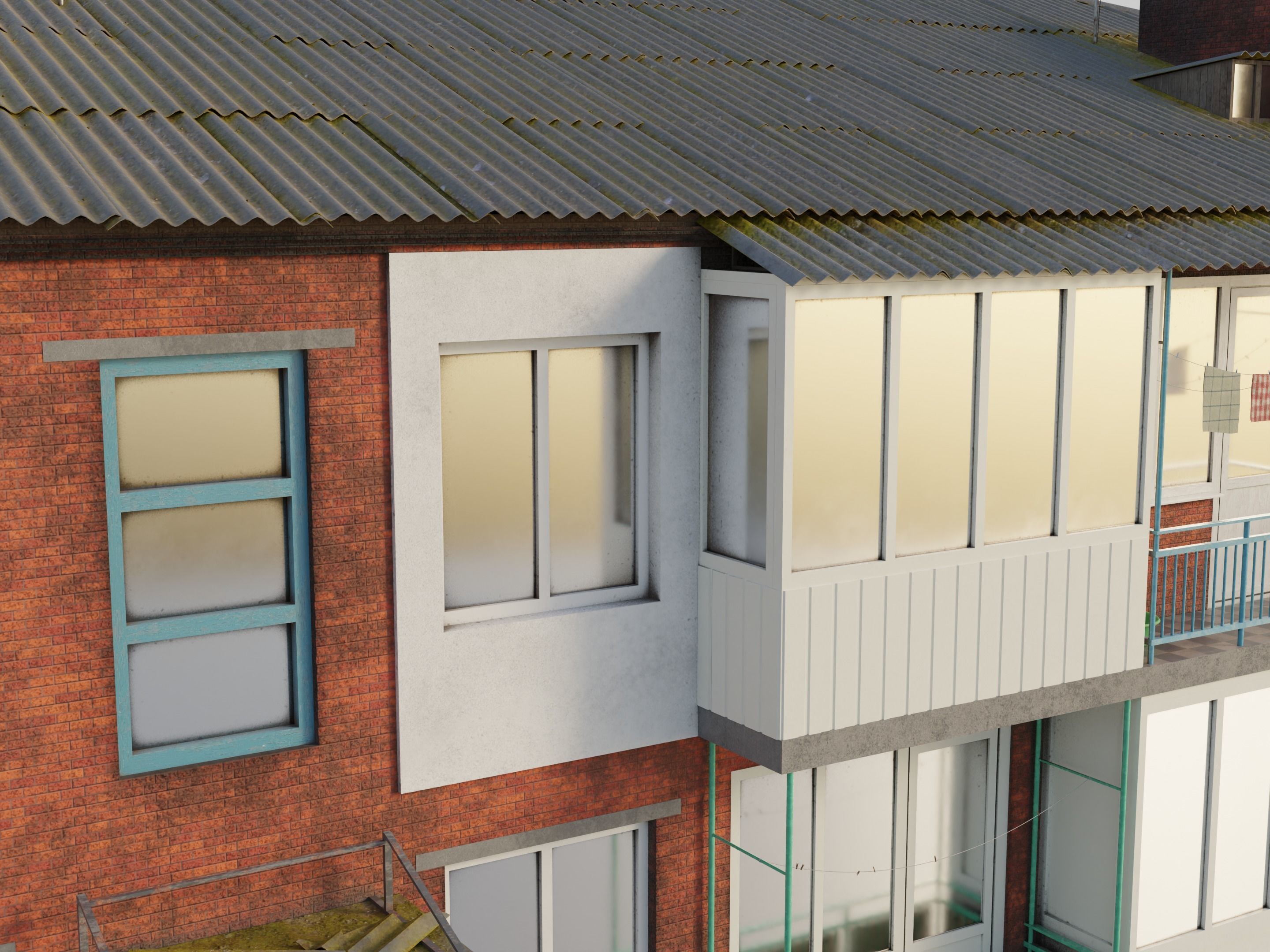 Two-Story Apartment Building Brick 3D model | CGTrader