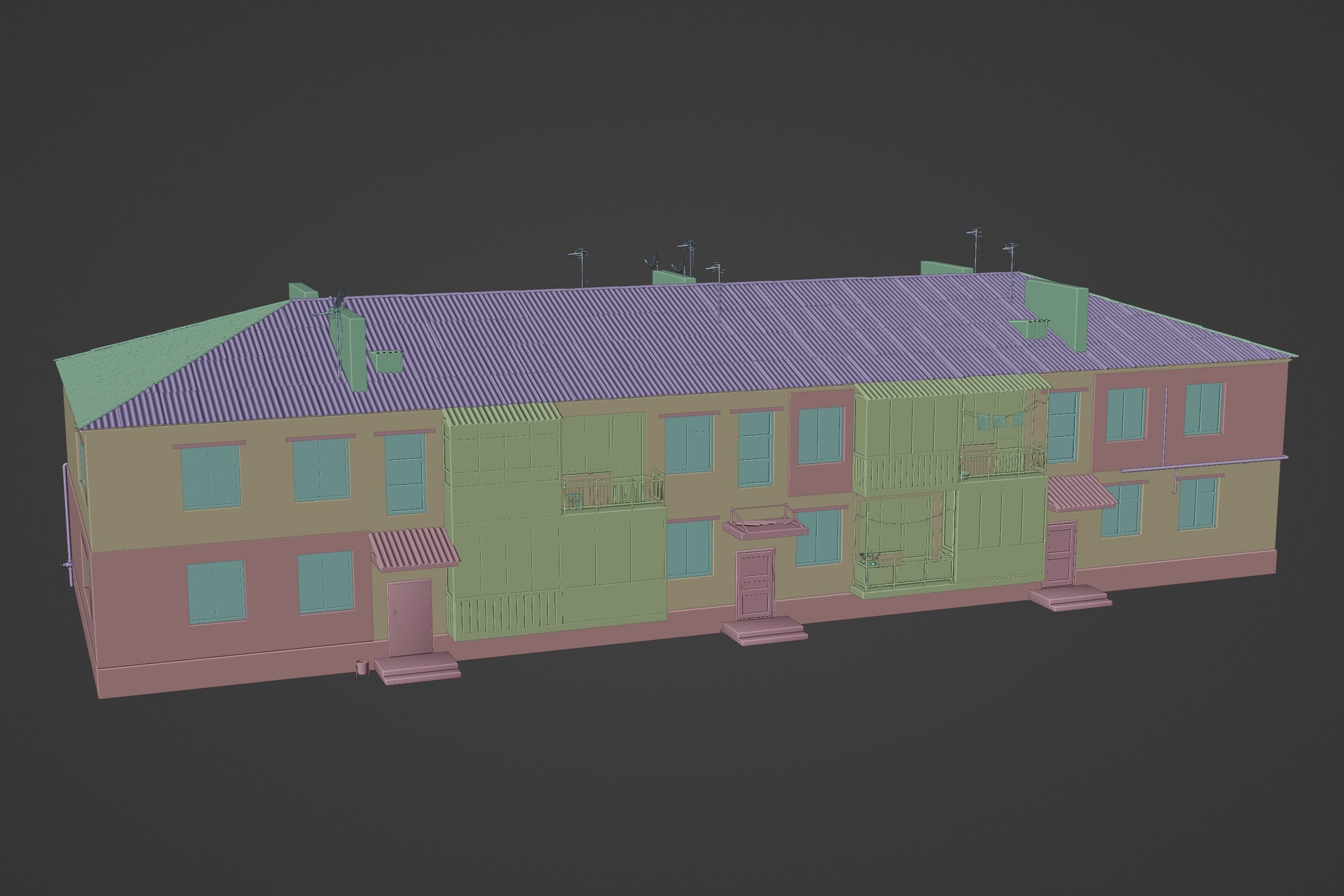 Two-Story Apartment Building Brick 3D model | CGTrader