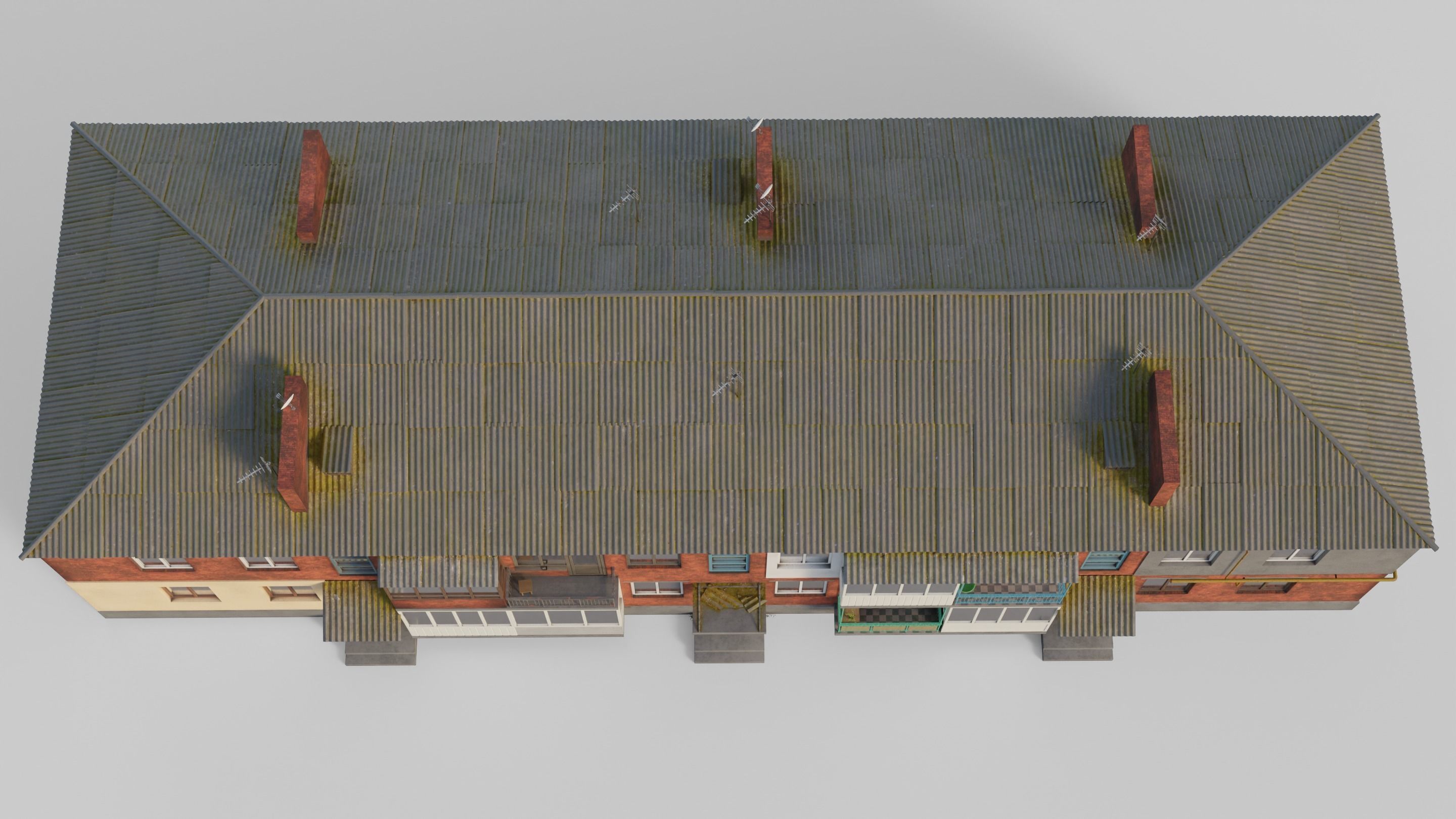 Two-Story Apartment Building Brick 3D model | CGTrader