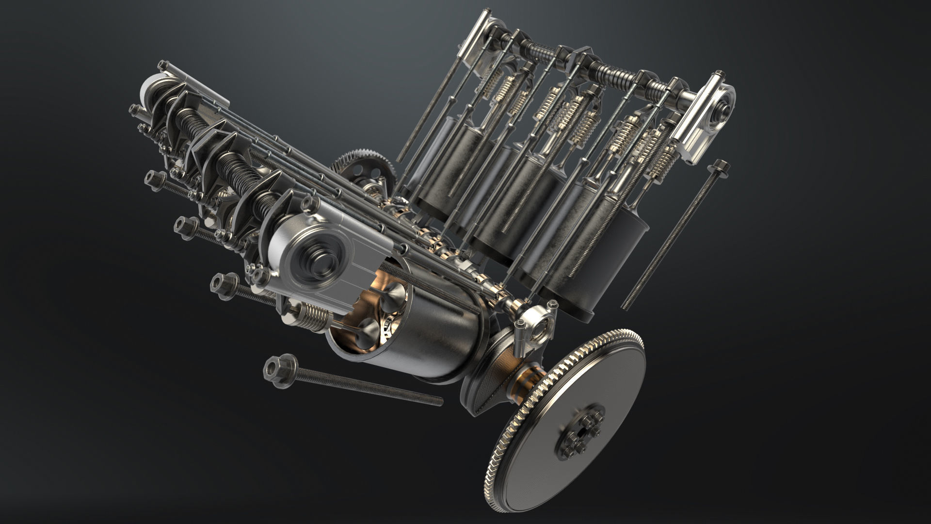 V6 Engine Working Animated 3D model animated rigged | CGTrader