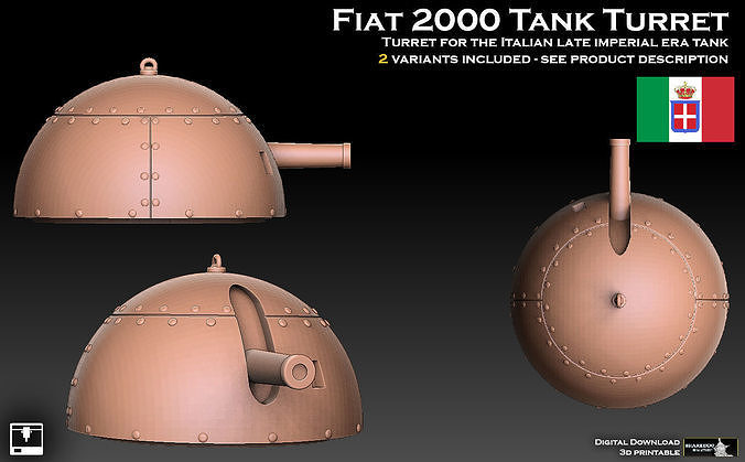 Fiat 2000 Tank Turret 3D model 3D printable | CGTrader