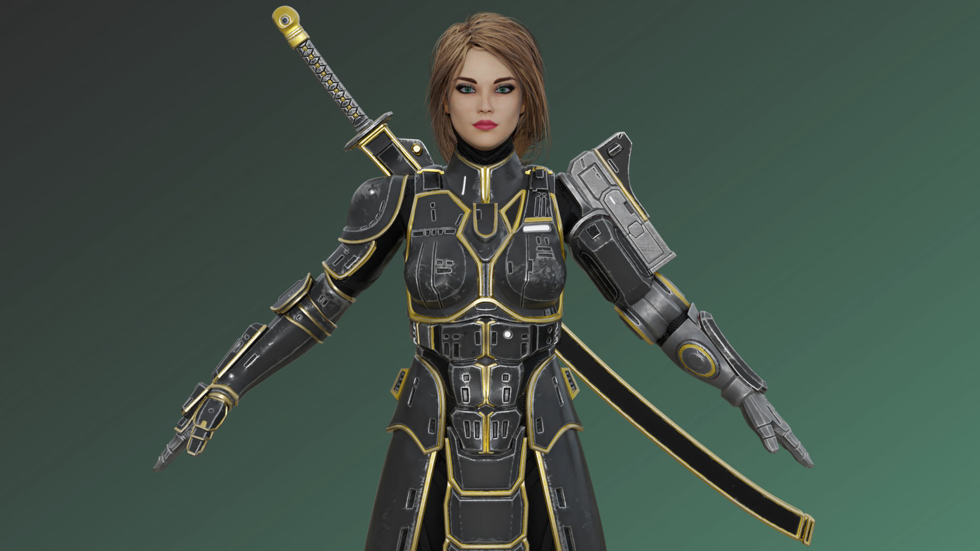3D model Advanced Female Character 102 with Scifi Samurai Armor ...