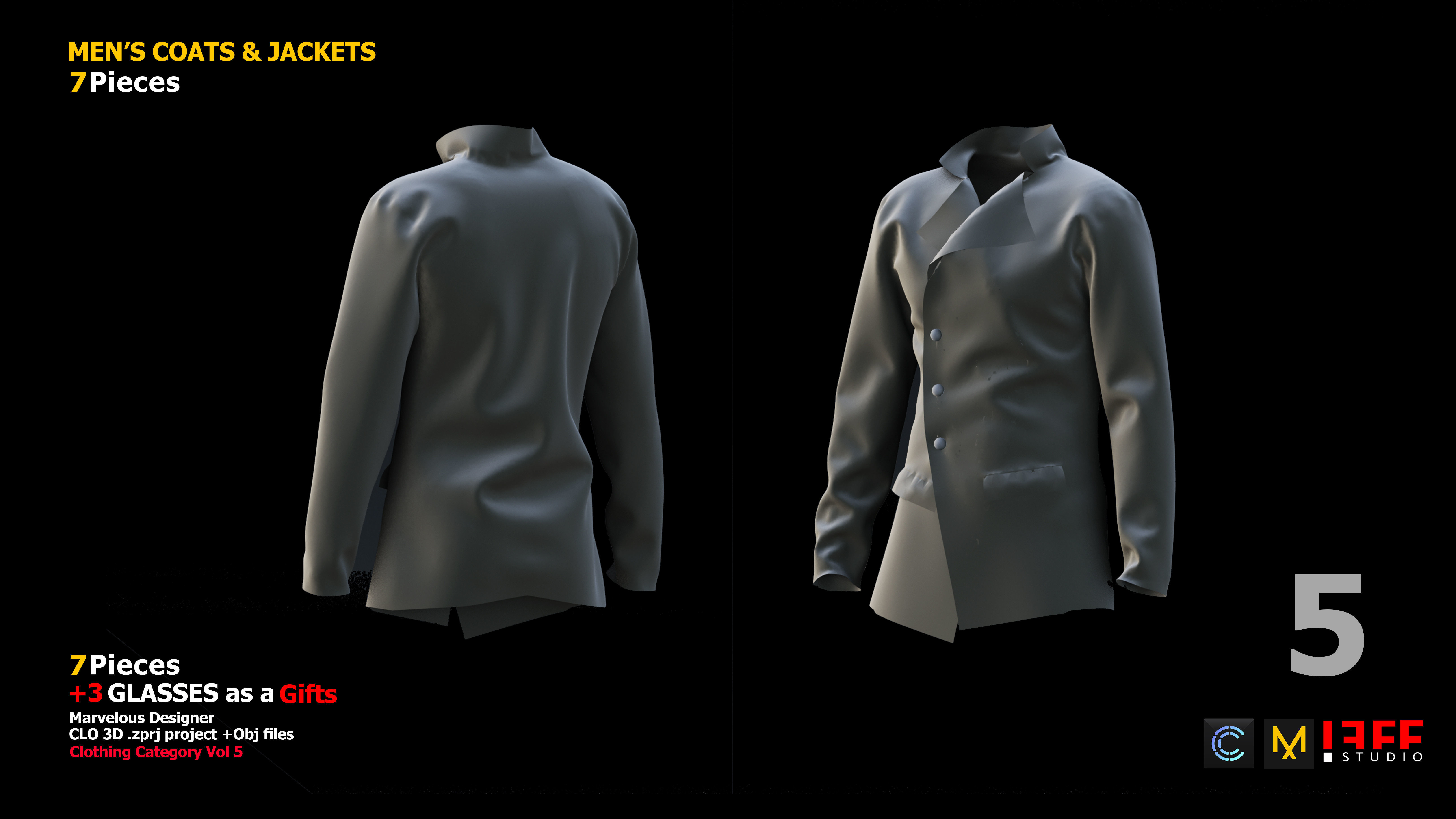 3D model 7 MANS COATS AND JACKETS Marvelous Designer VR / AR / low-poly ...