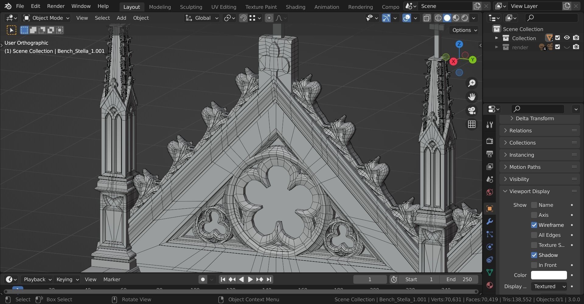 Gothic Church Bench 3D model | CGTrader
