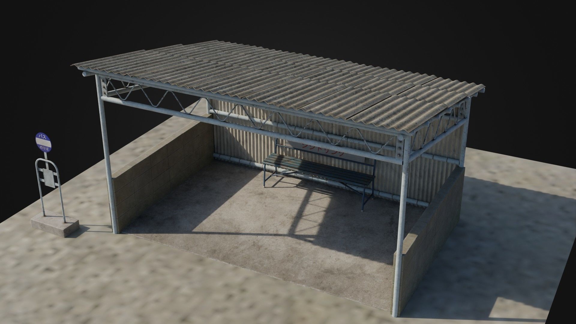 3D model Old Japanese Bus Stop VR / AR / low-poly | CGTrader