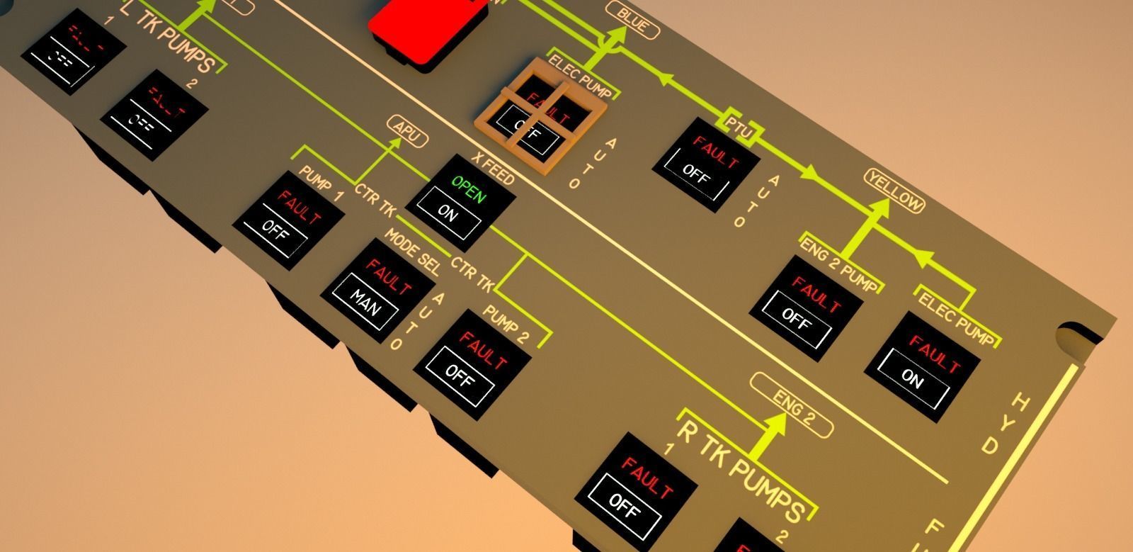 3D model Airbus A320 Overhead Hydraulic-Fuel Panel VR / AR / low-poly ...