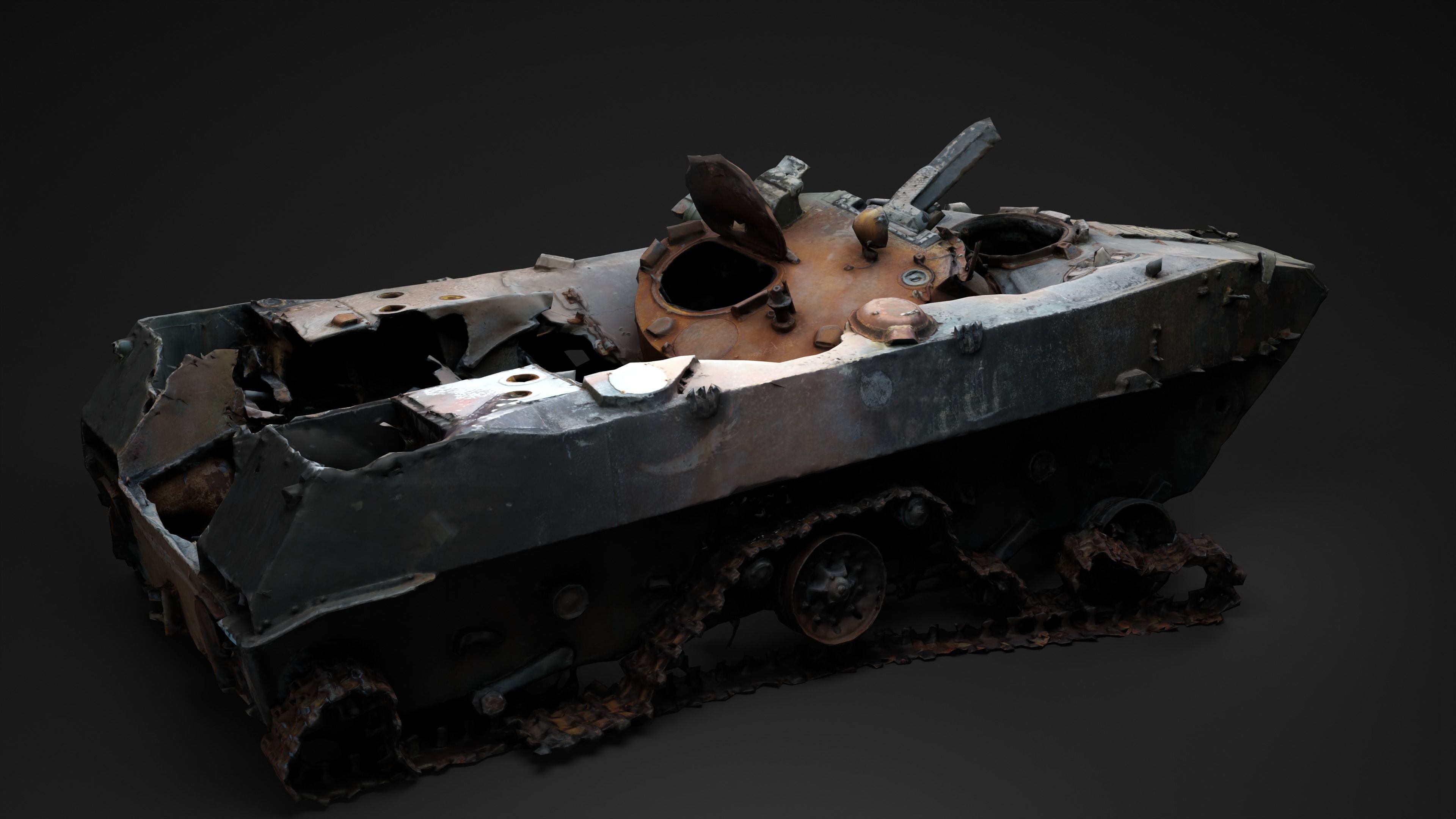3D model Burnt russian BMD-2 Photoscan Game Ready VR / AR / low-poly ...