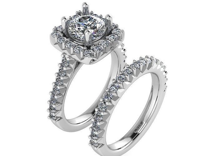 Square Halo Ring With Band 1575 3D model 3D printable | CGTrader