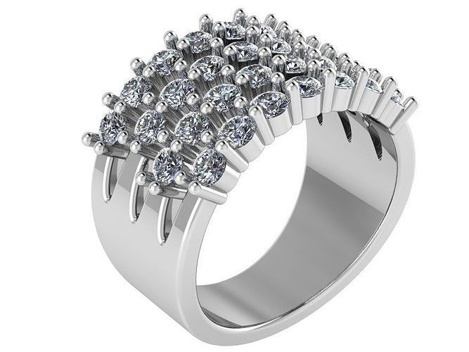 4 Row Diamond Ring 1660 3D model 3D printable | CGTrader