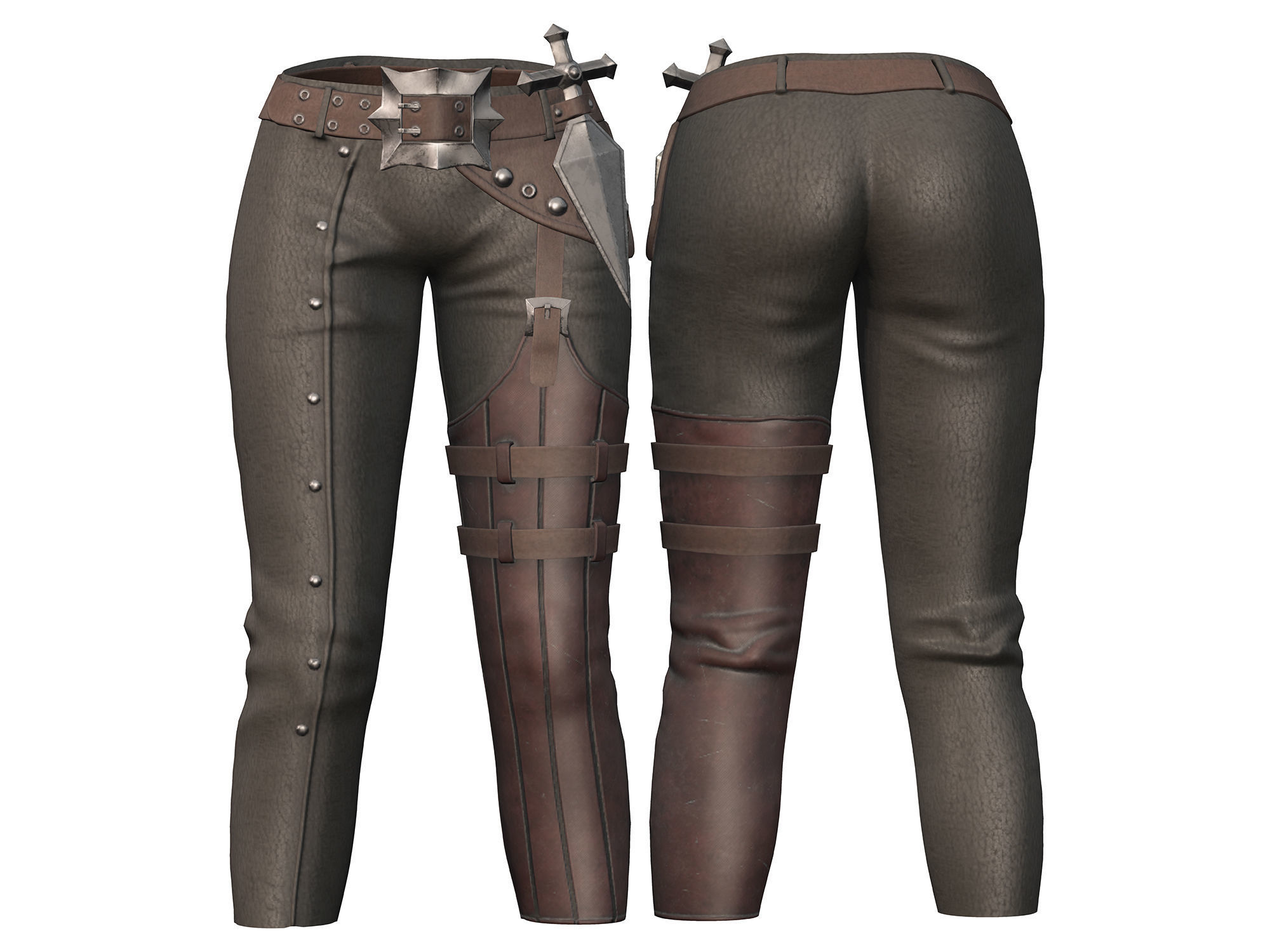3D model Female Warrior Pants Dagger Boots Top Gloves Outfit VR / AR ...