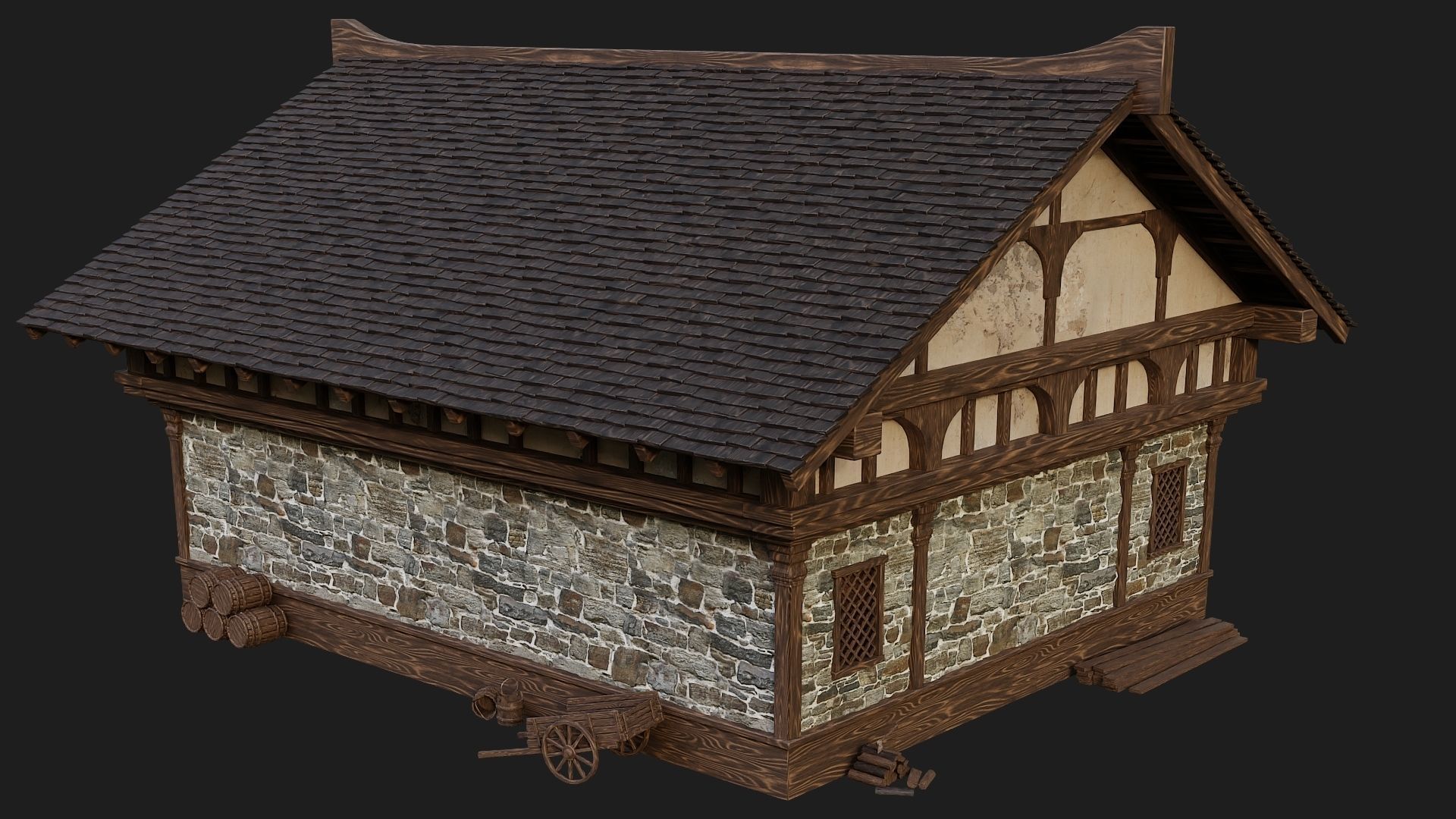 3D model 4 Old Medieval Buildings Pack 4K Textures GameReady 101 to 104 ...