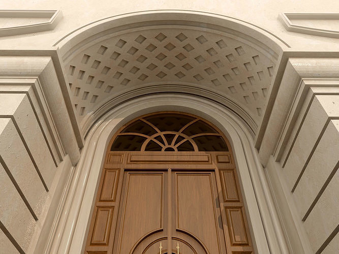 Classic wood door and enetrance with travertin stone 3D model | CGTrader