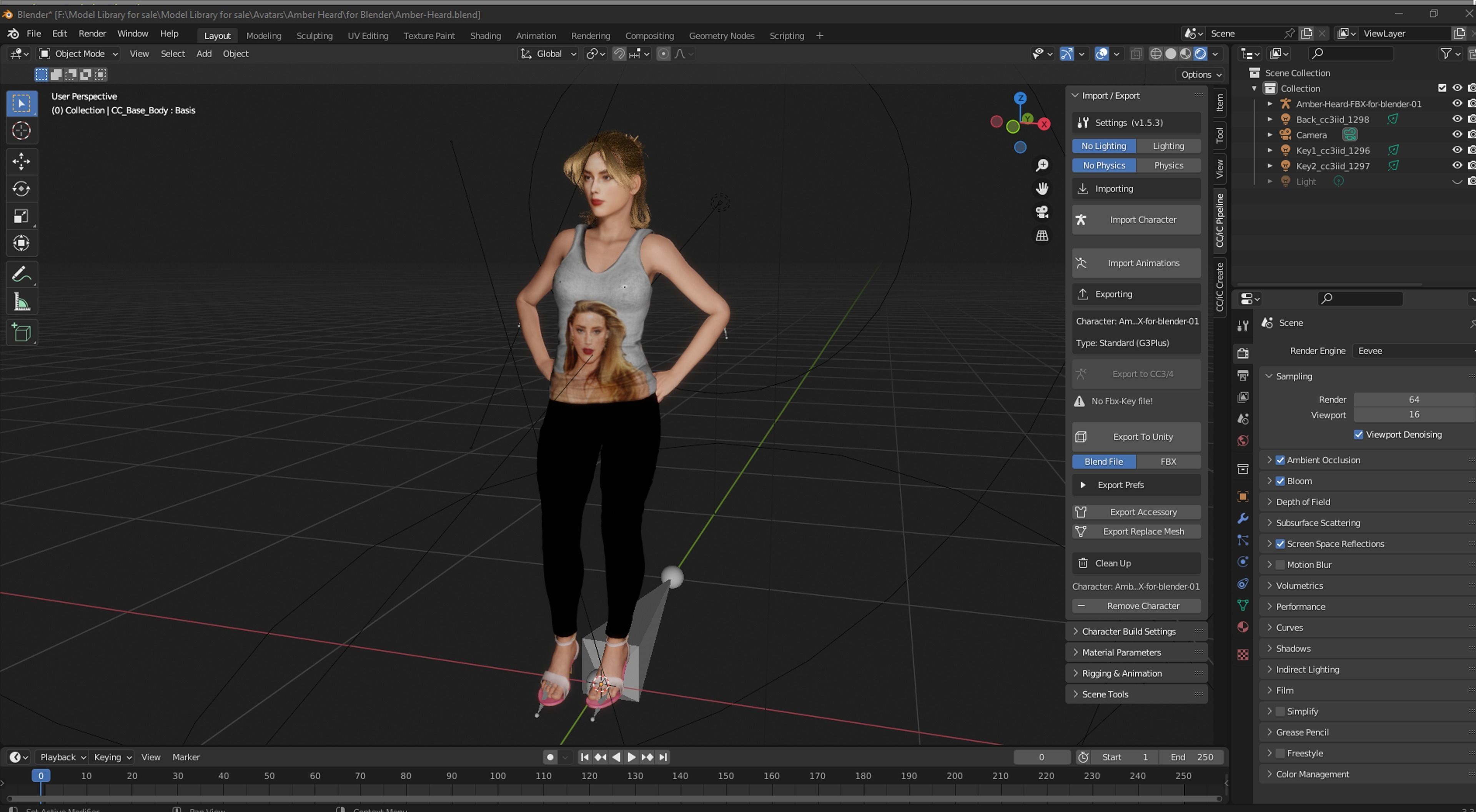 3D model Amber Heard 3D Rigged model ready for animation VR / AR / low ...