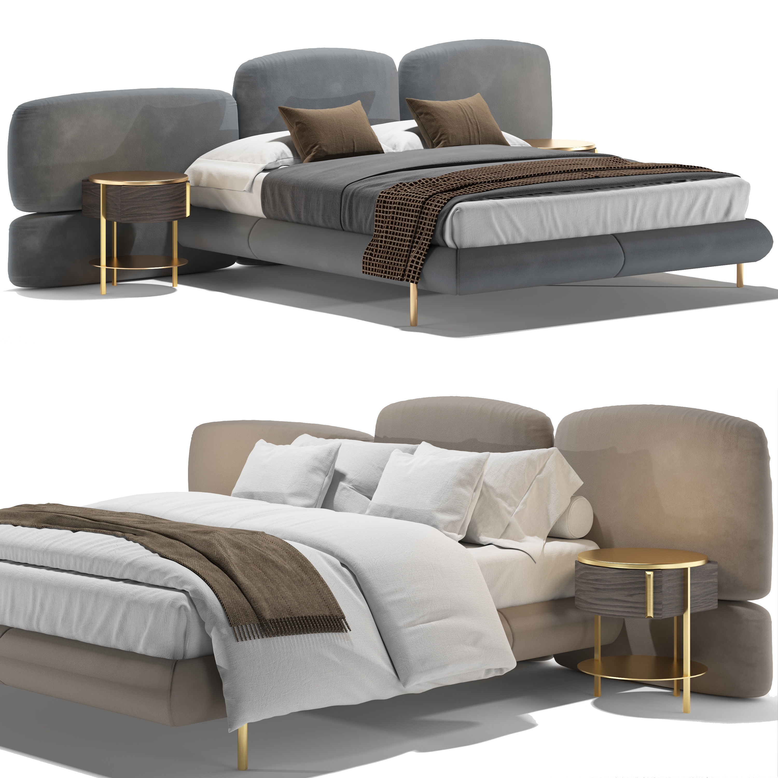 Stone Baxter Bed with Fixed Headboard 3D model | CGTrader