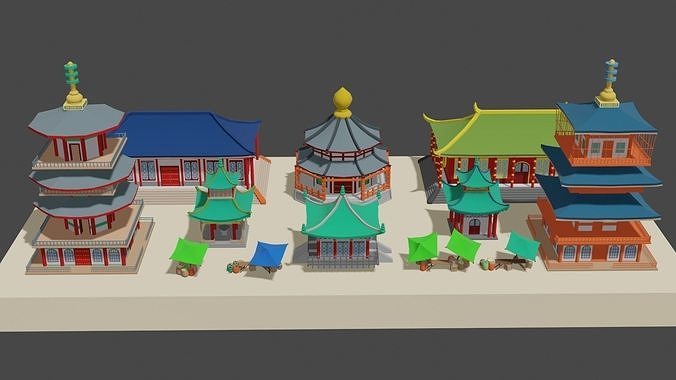 3D model Chinese architecture low-poly VR / AR / low-poly | CGTrader