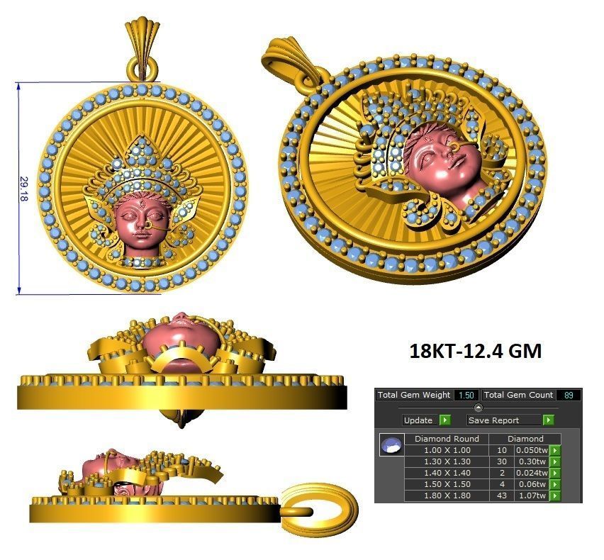 MAA DURGA PENDANT 3D model | CGTrader
