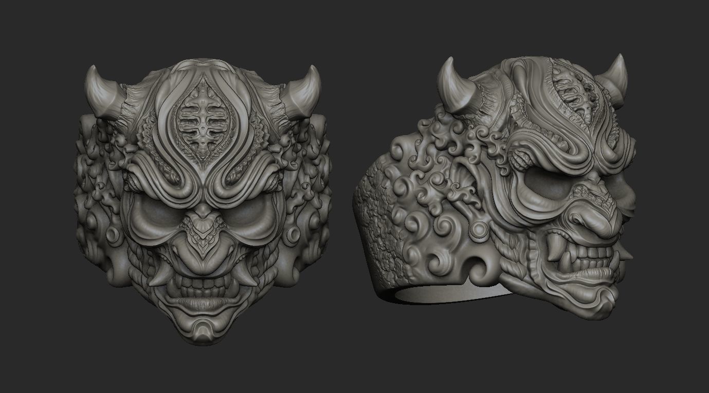 Hannya Oni mask ring STL 3d model for 3d printing 3D model 3D printable ...