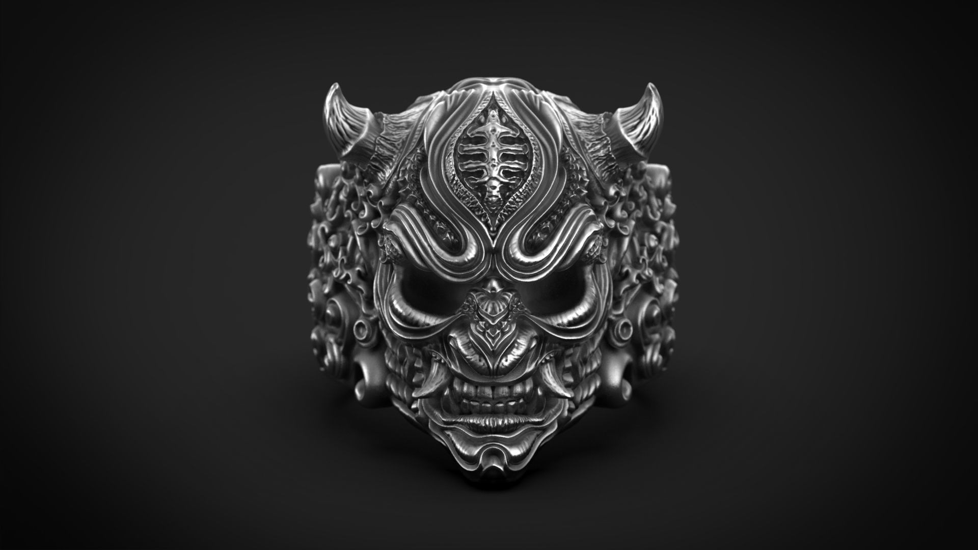 Hannya Oni mask ring STL 3d model for 3d printing 3D model 3D printable ...