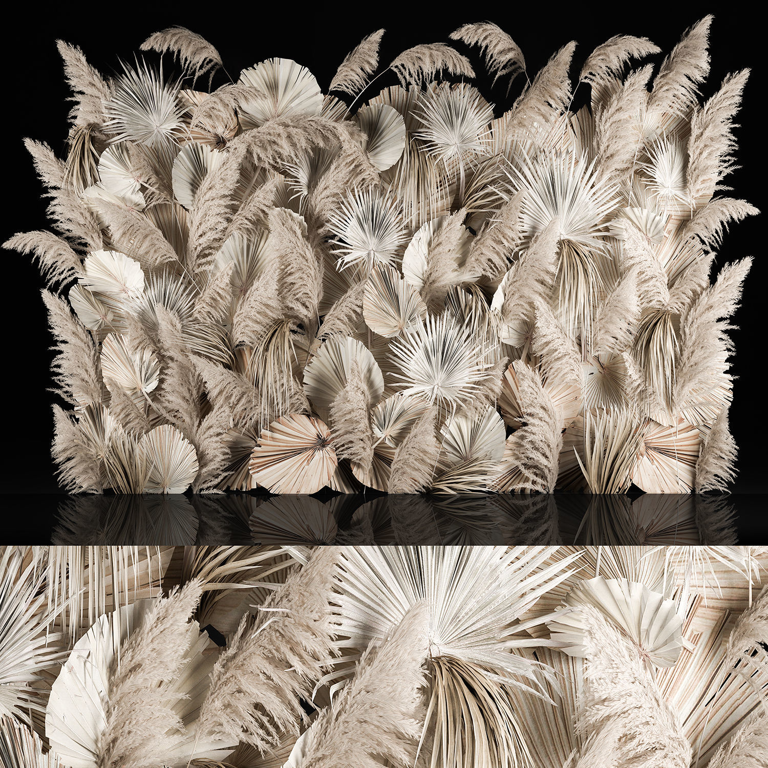 Vertical garden wall made of dry palm branches and pampas grass 3D ...