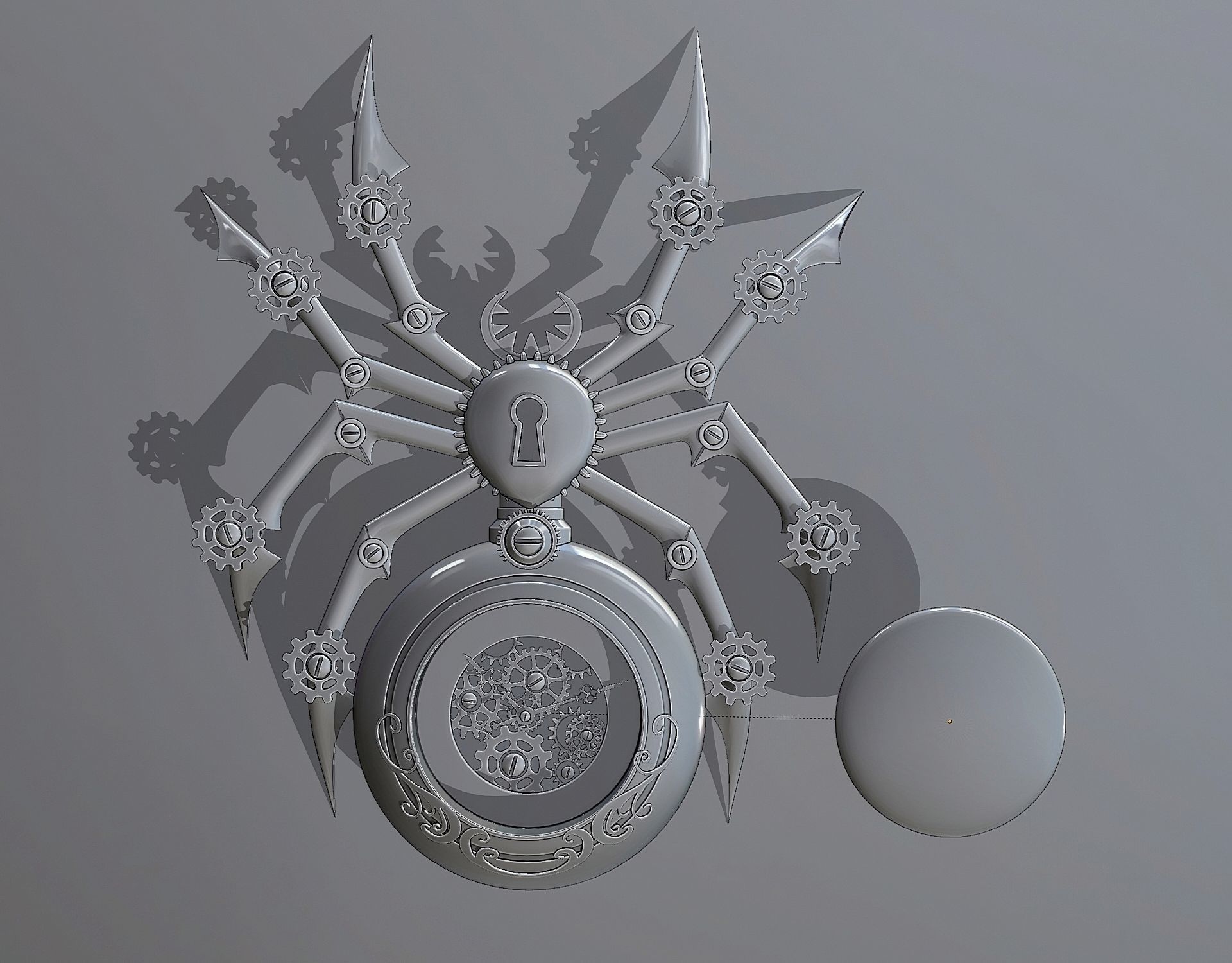 Steampunk spider brooch-clock free 3D model | CGTrader