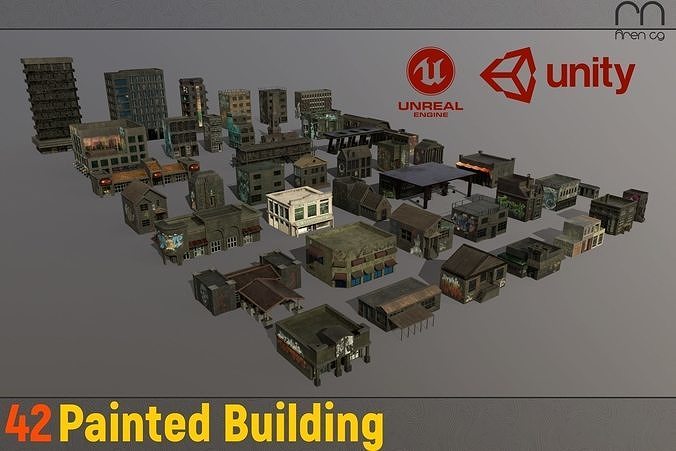 3D model 42 Painted Buildings - Unity and UE package VR / AR / low-poly | CGTrader