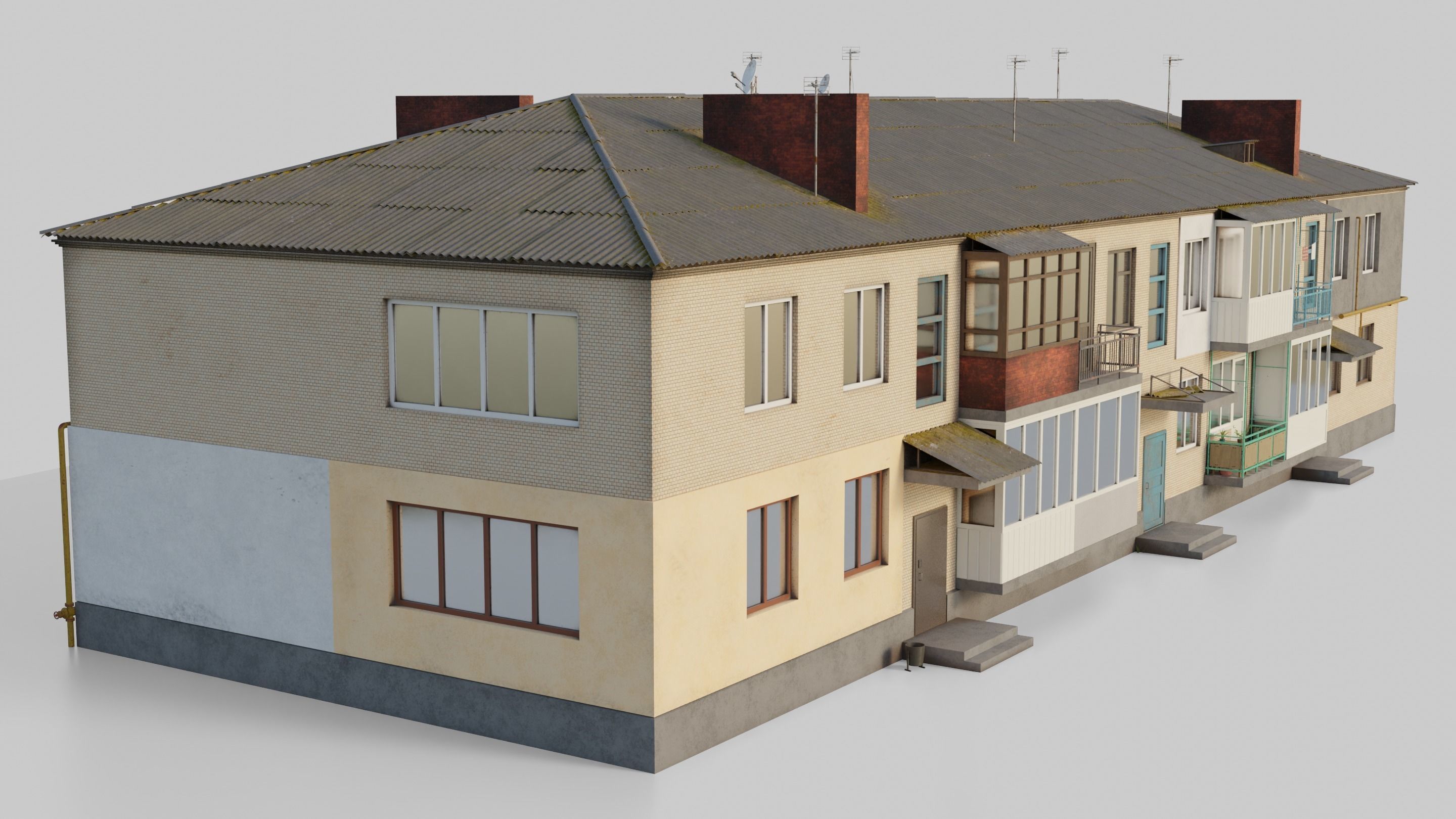 Two-Story Apartment Building Tile 3D model | CGTrader