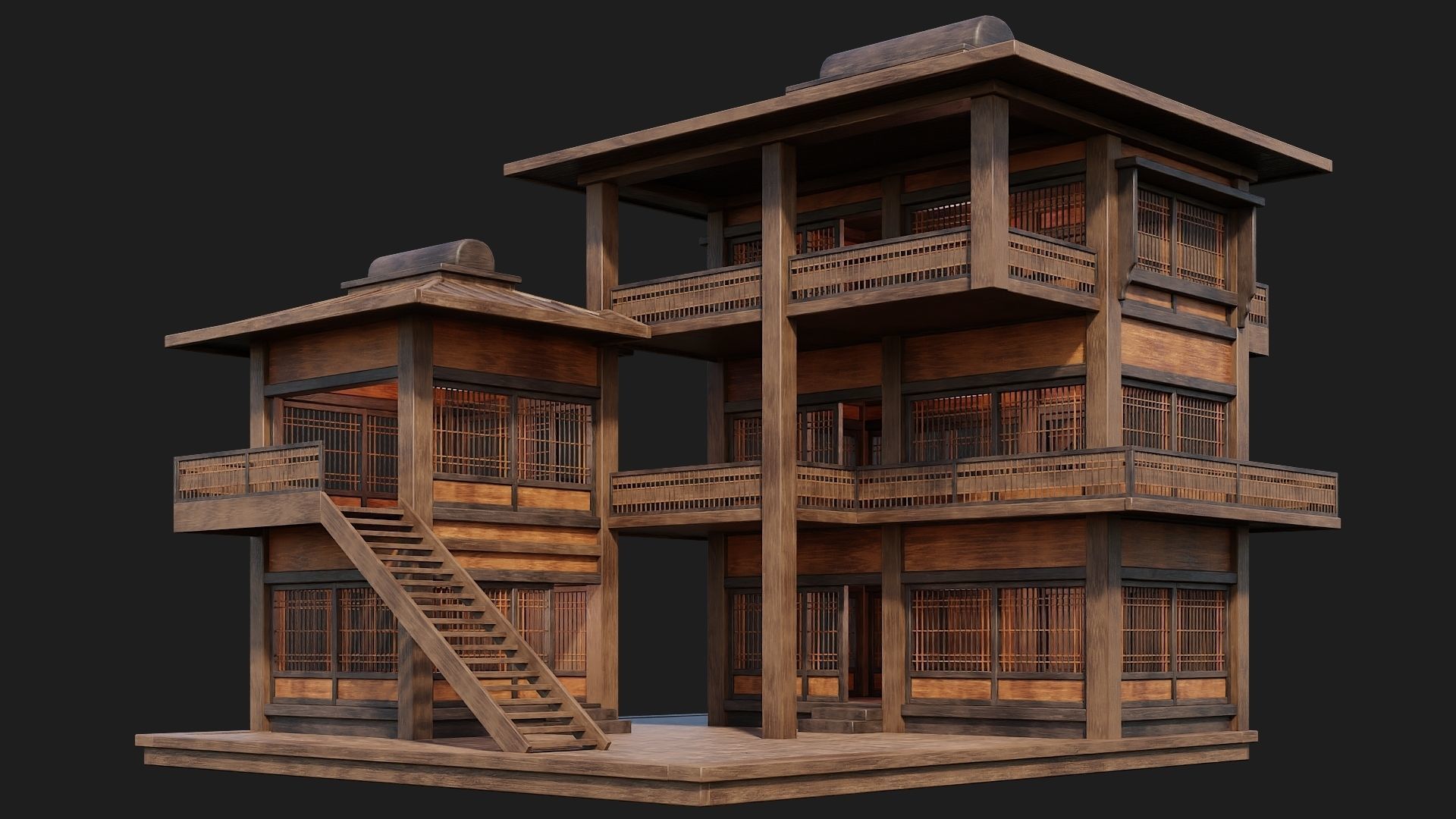 3D model Old Japanese House Building 4K Textures GameReady 113 VR / AR ...