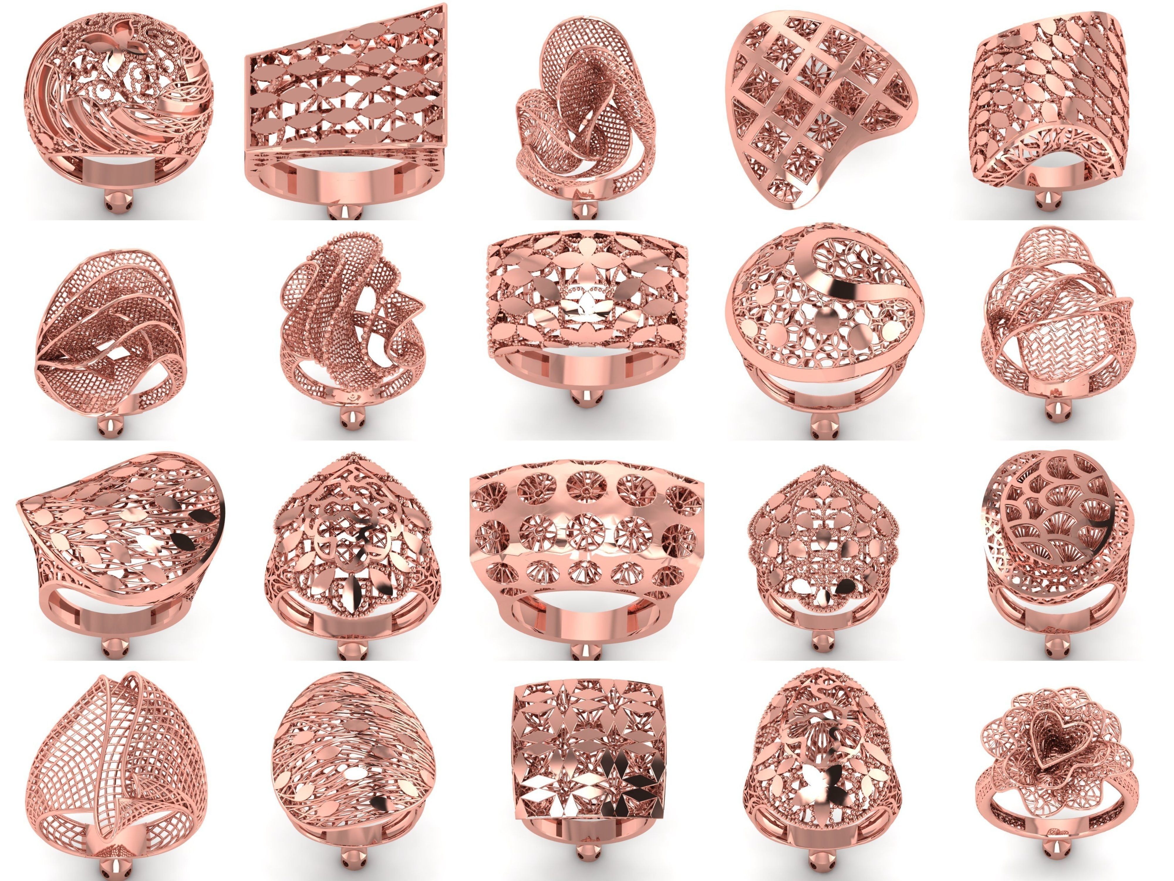 207 Vintage Filigree Rings STL OBJ FBX Render Details Collection | CGTrader