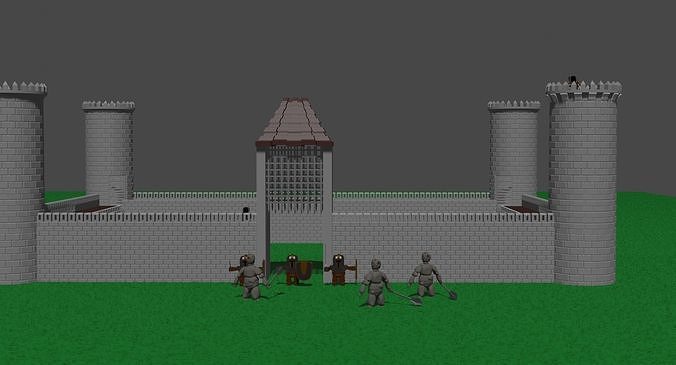 3D model medieval castle and 3 characters pack VR / AR / low-poly ...