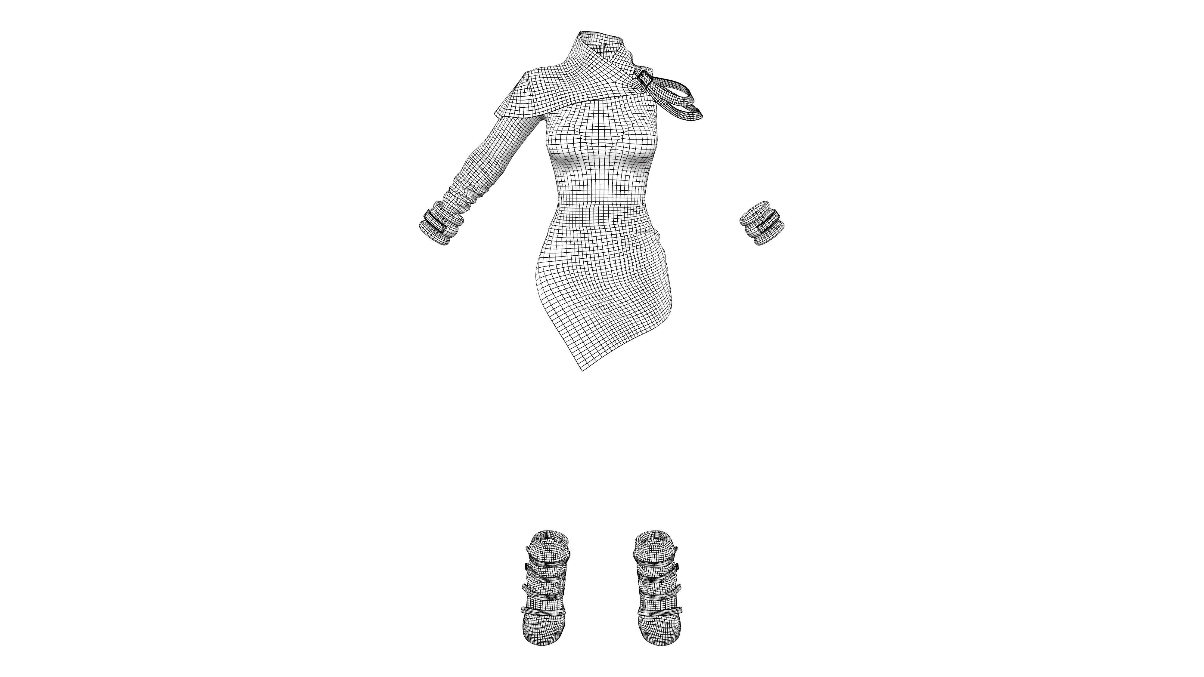 3D model Cyberpunk Futuristic Modern Mini Dress Outfit VR / AR / low ...