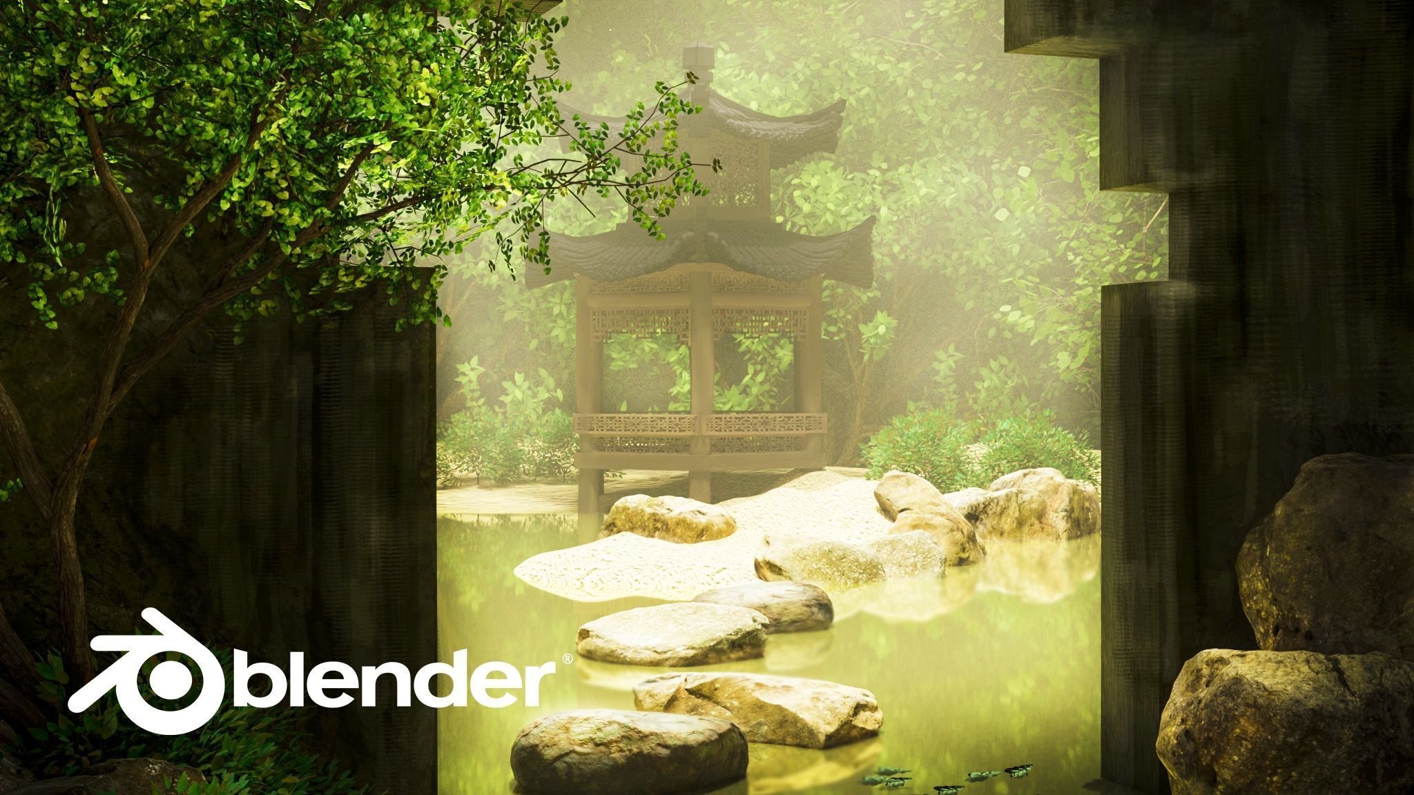 Scene Japanese Environment Tree PBR Assets Shrine Water 3D model 3D ...