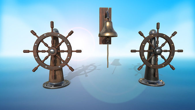 3D model Vessel Wheel for sea ship and bell PBR game ready VR / AR / low-poly | CGTrader
