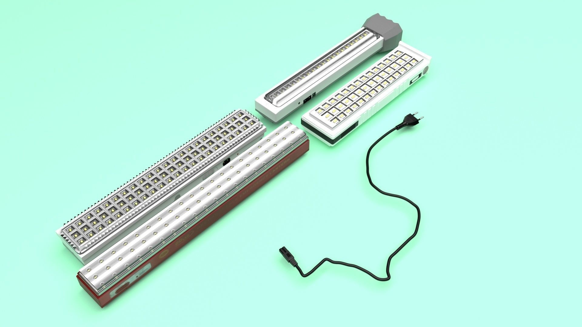 Led Emergency Lights Collection With Led Emergency Light Charger 3D ...