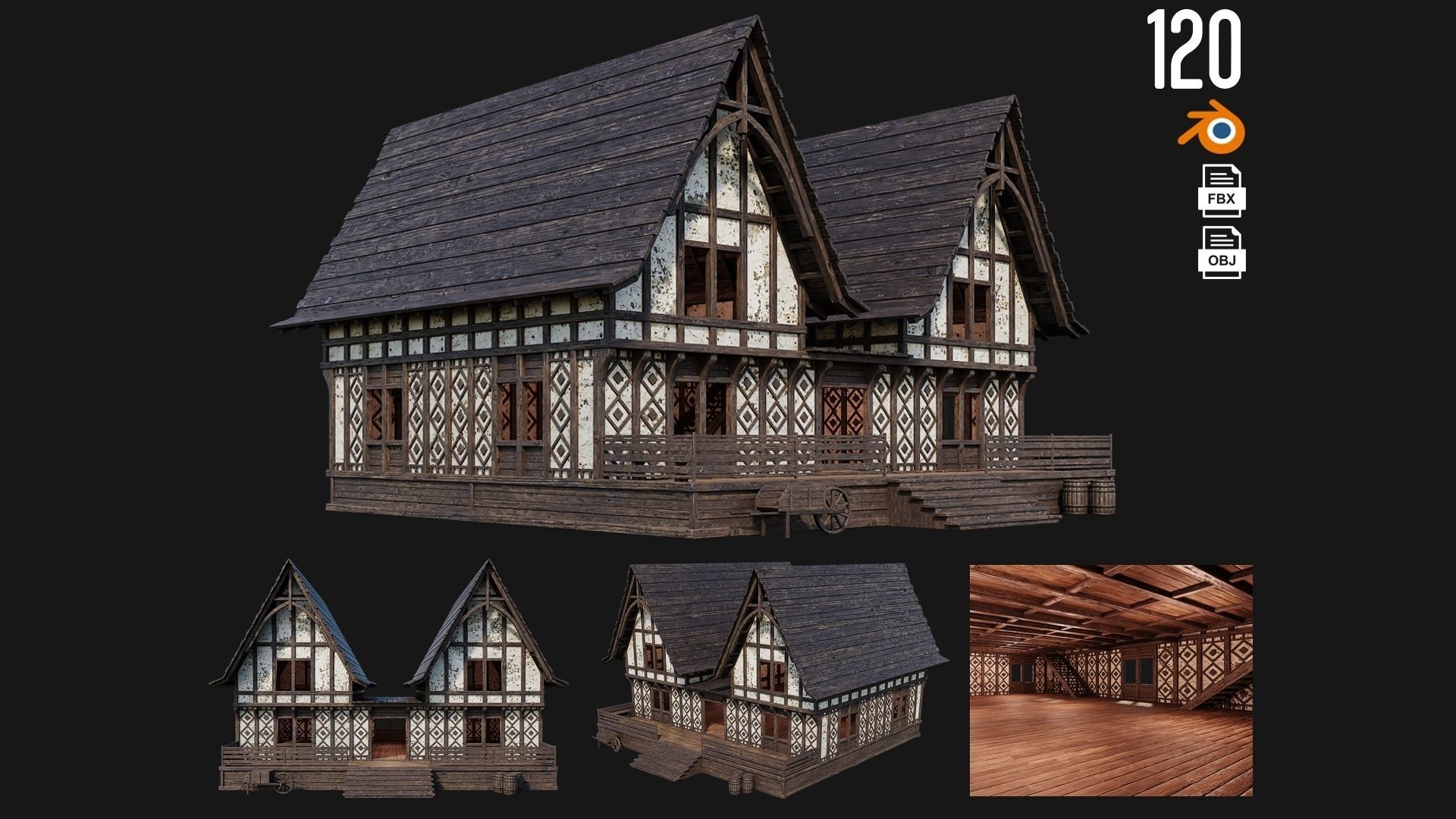 3D model Old Medieval Building 4K Textures GameReady 120 VR / AR / low ...