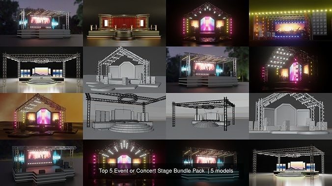 3D Model Collection Top 5 Event or Concert Stage Bundle Pack VR / AR ...