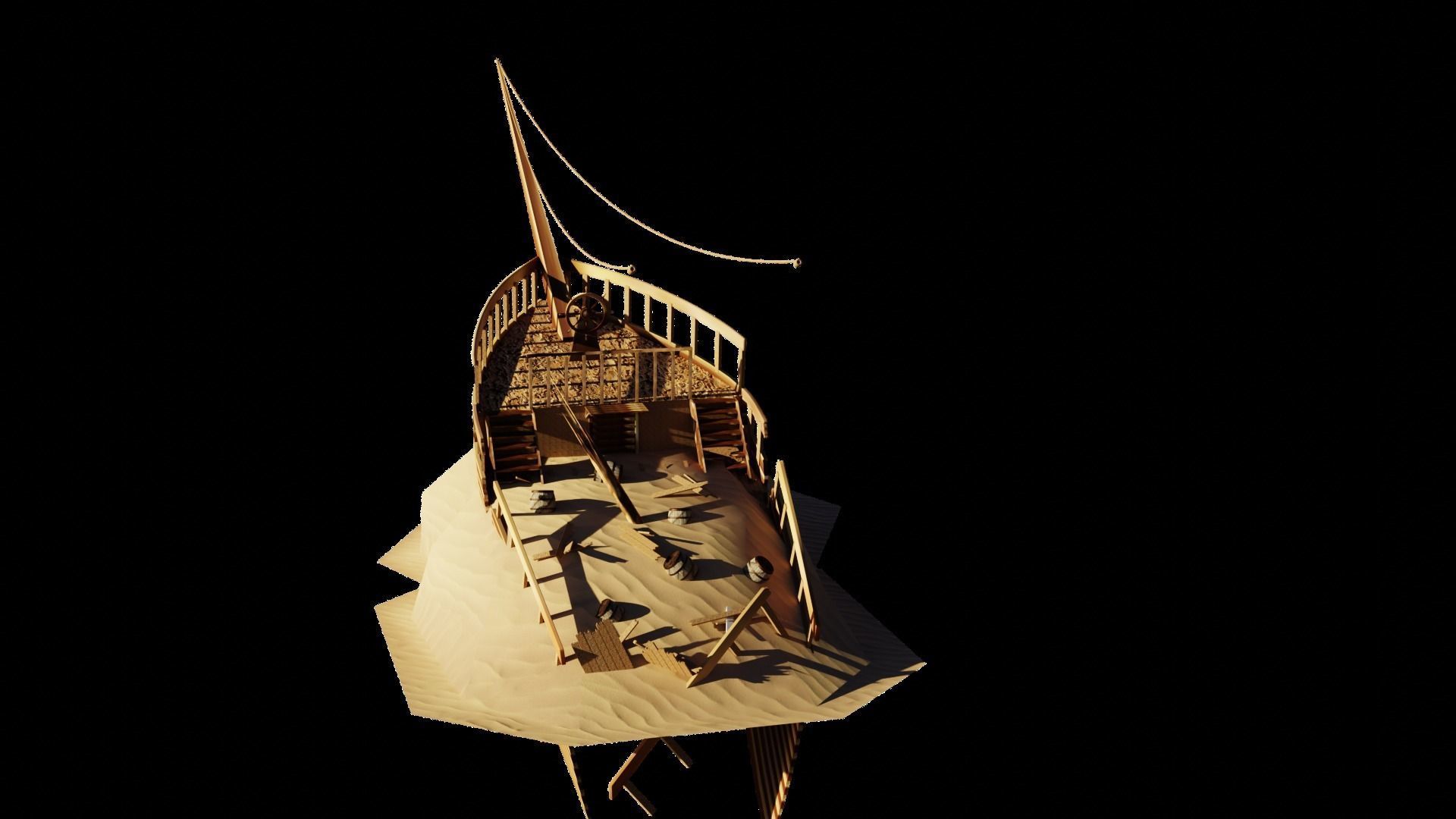 Shipwreck Model wooden structure in desert 3D model | CGTrader