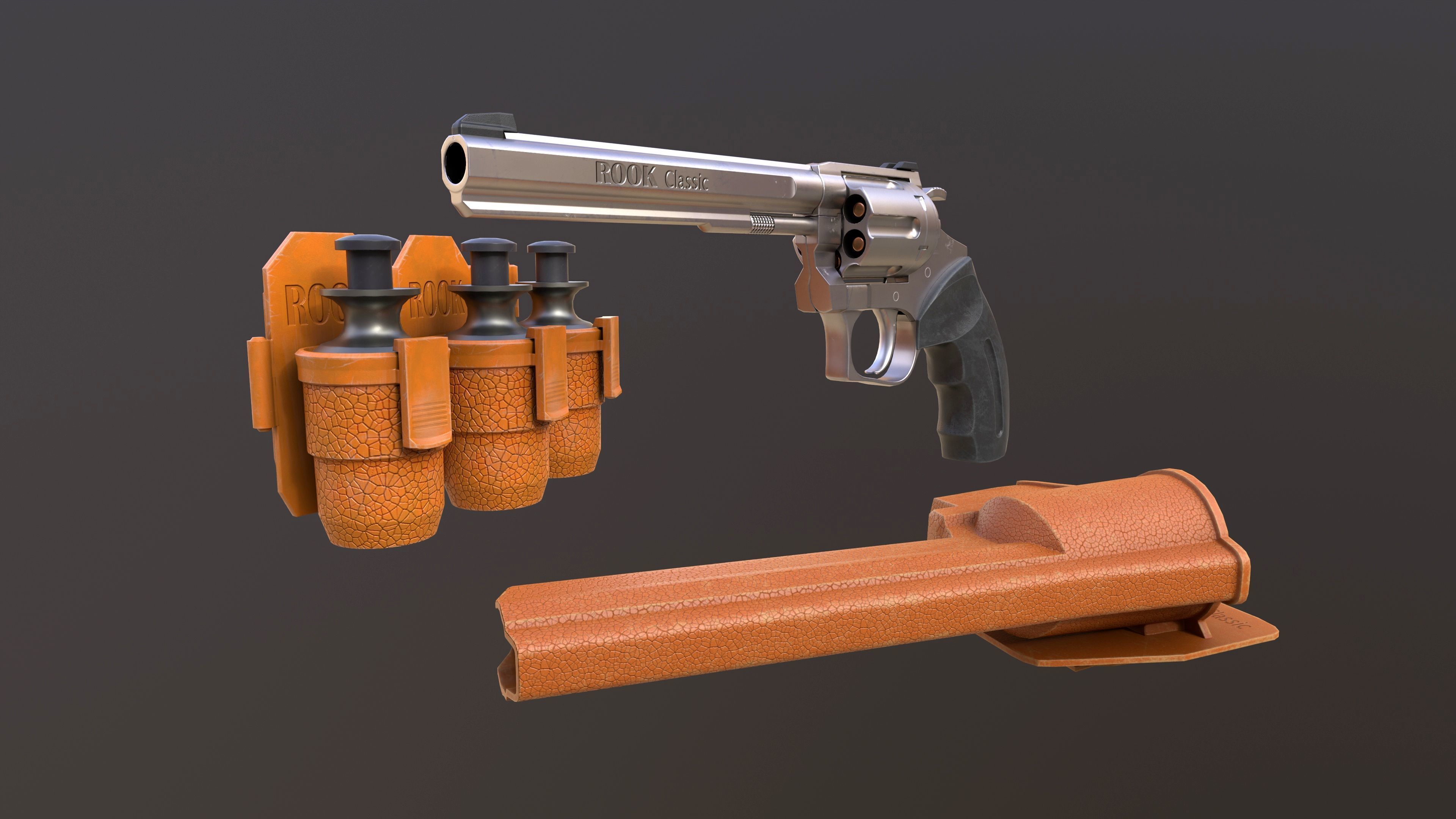 3D model Rook Classic Revolver Nickel with Bandolier and Speedloader VR ...
