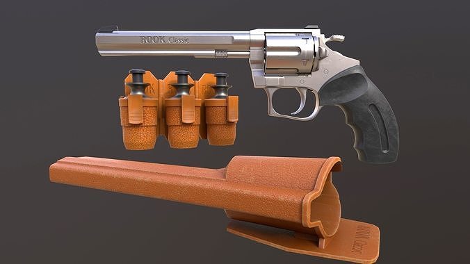 3D model Rook Classic Revolver Nickel with Bandolier and Speedloader VR ...