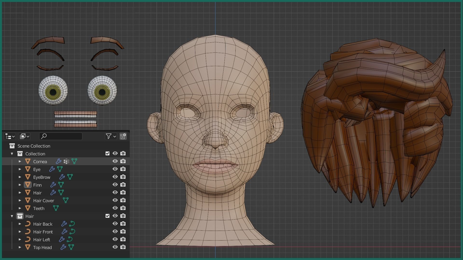 3D model Male Head Stylized Base mesh with Hair in blender curve VR / AR / low-poly | CGTrader