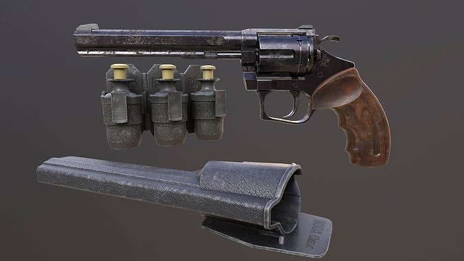 3D model Rook Classic Revolver Rust with Bandolier and Speedloader VR ...
