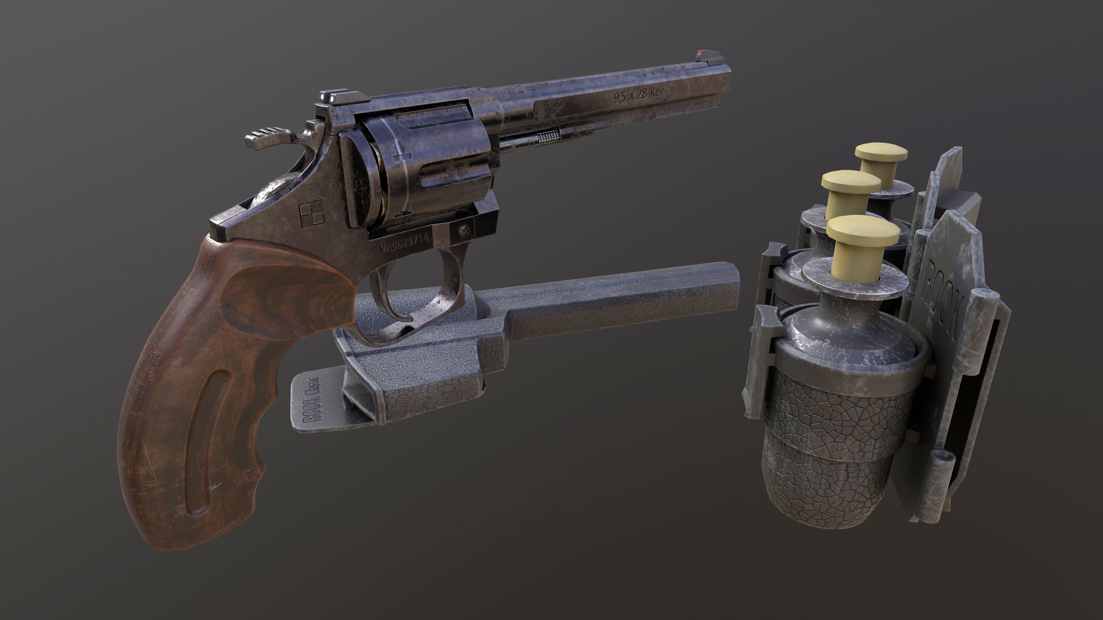 3D model Rook Classic Revolver Rust with Bandolier and Speedloader VR ...