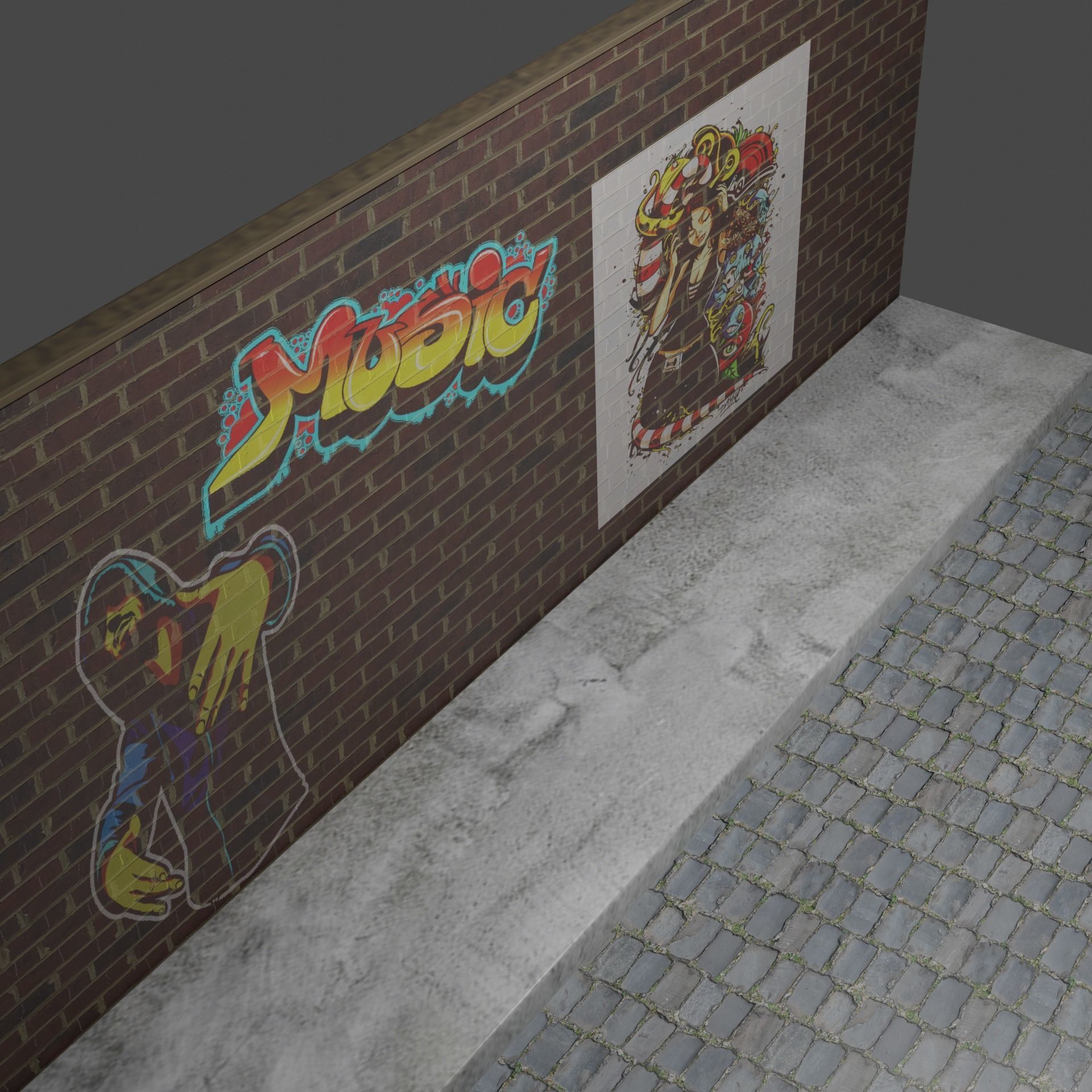 wall with graffiti 3D model | CGTrader