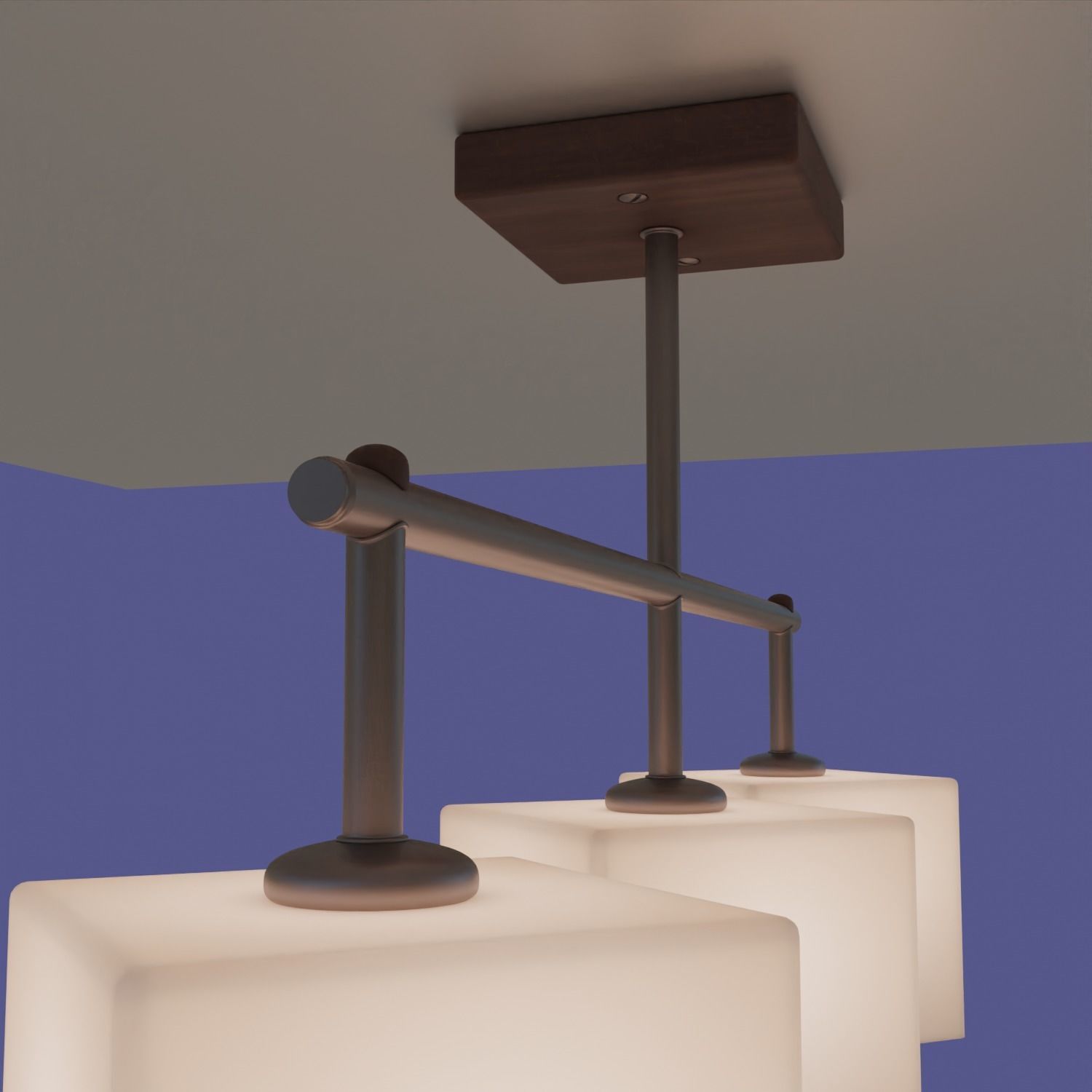 3D model Chandalier low poly ceiling light with three square lights VR / AR / low-poly | CGTrader